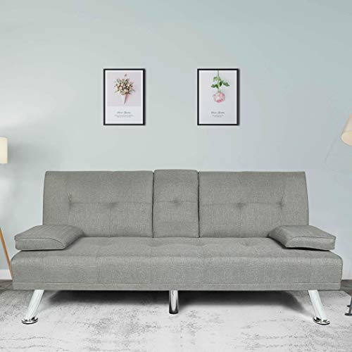 FANYE Modern Cozy Futon Sofabed Soft Upholstery Loveseat, Light Grey