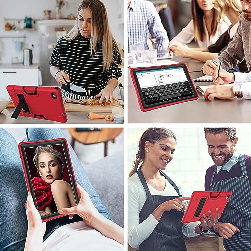 Kebiory Shockproof Rugged Hybrid with Screen Protector Cover for Dragon Touch 102/Blackview Tab 7/7 Pro/OSCAL Pad 10 Tablet/TECLAST P30S/M40 Plus/M40S/M40 PRO/P20S/P20HD/P40HD (Red/Black,2 Pack)