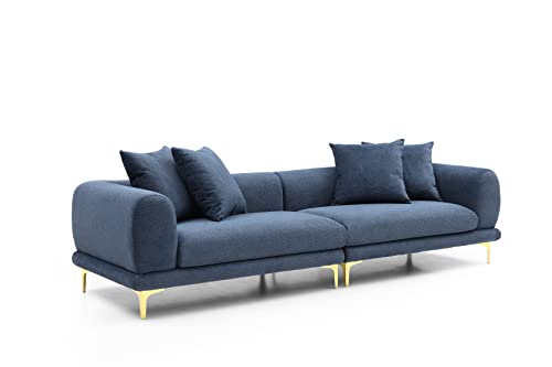 Goohome 108.3" Modern Sectional Sofa with Metal Legs, Modern Elegant Fabric Upholstered 4 Seater Couch with 4 Pillows, Living Room Furniture Set for Apartment Bedroom Office