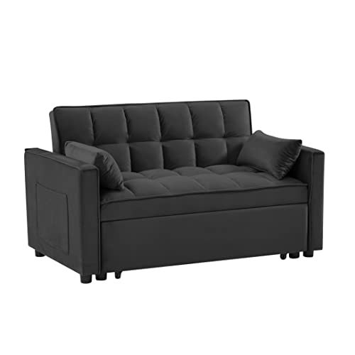 YUNLife&Home Modern Upholstered Futon Loveseat Sofa Convertible to Sleeper Sofá Bed,Love Seat Chaise Lounge Couch Chair 2 Seaters with Adjustable Backrest for Living Room Apartment Small Space