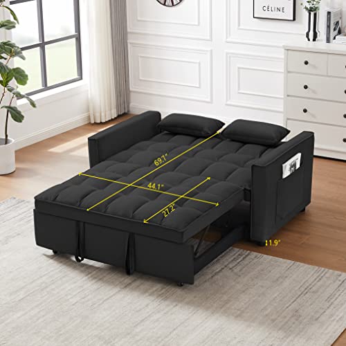 YUNLife&Home Modern Upholstered Futon Loveseat Sofa Convertible to Sleeper Sofá Bed,Love Seat Chaise Lounge Couch Chair 2 Seaters with Adjustable Backrest for Living Room Apartment Small Space