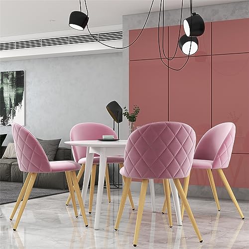 Fangflower Pink Velvet Dining Chairs Set of 2 with Wooden-Like Legs, Upholstered Side Vanity Armless Seat for Living, Makeup Room, Bedrooms, Kitchen, Standard