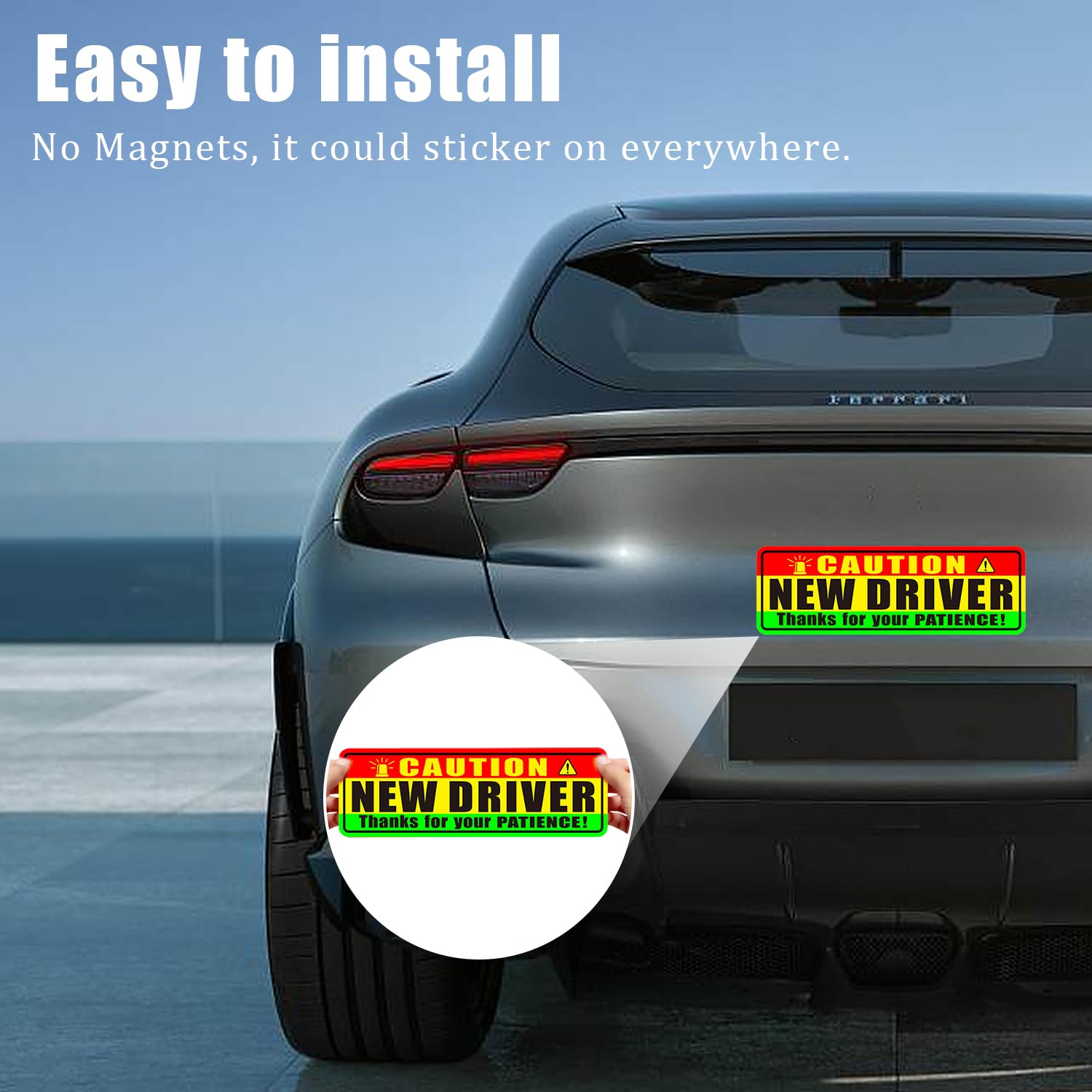 Smeyta Sticker for Car Window 3PC,No Magnetic Car Sticker and Decal,Removable Student Driver Safety Signs for Cars,Car Bumper Reflective Decal(Yellow&Red&Green New Driver,3PC)