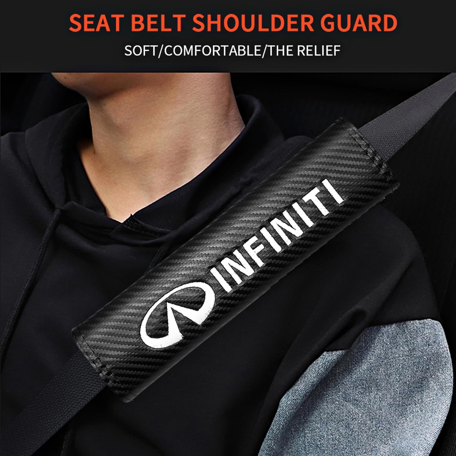 2 Pack Car Seat Belt Pads Cover Comfortable Driving, Carbon Fiber Seat Belt Shoulder Strap Covers Harness Pad for Infiniti Interior Accessories, Compatible with Adults Youth Kid Black