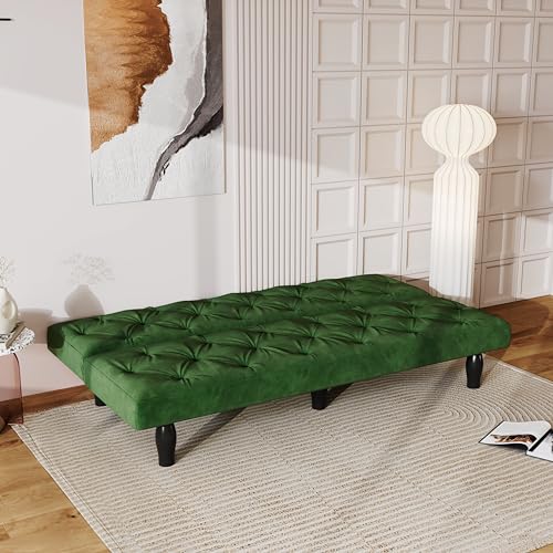 Livavege Convertible Futon Sofa Bed, 66" Velvet Upholstered Sleeper Couch Daybed with Adjustable Backrest for Studio, Apartment, Office, Small Space, Compact Living Room, 66 INCH, Green