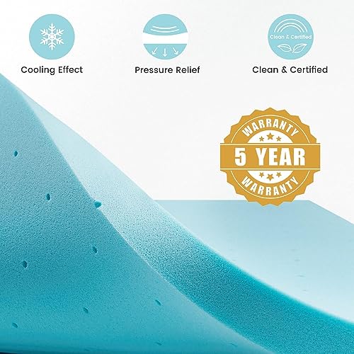 Marsail 3 Inch Memory Foam Mattress Topper, Cooling Gel Ventilated Design, Bed Topper with CertiPUR-US Certified, Queen, Blue