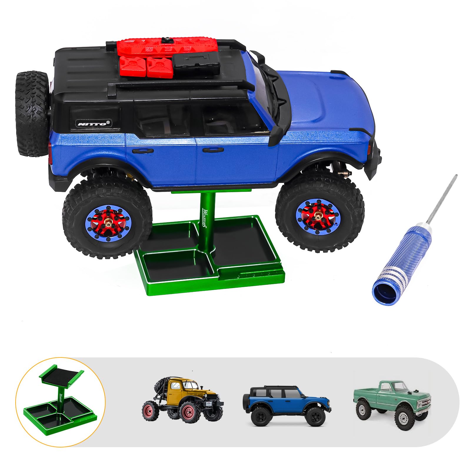 WOAEIUOS RC Car Stand Repair Tool Set 360 Degree Rotation for 1/18 1/24 RC Car Truck Buggy (Green)