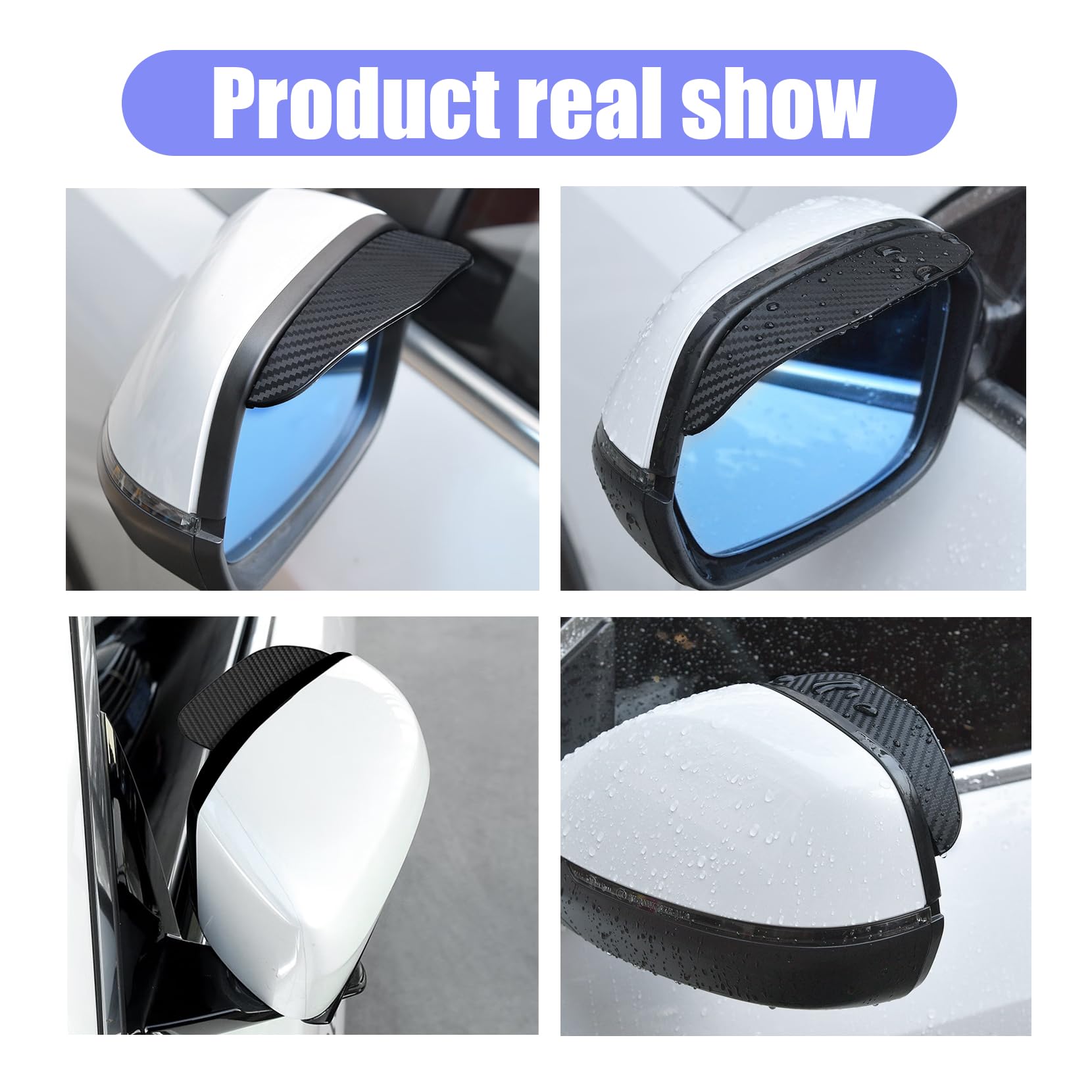 Jawmoy 2 PCS Car Rear Vision Mirror Rain Eyebrows, Thickened Carbon Fiber Rainboard, Rearview Mirror Visor Guard, Suitable for External Accessories for Most Cars (Black)