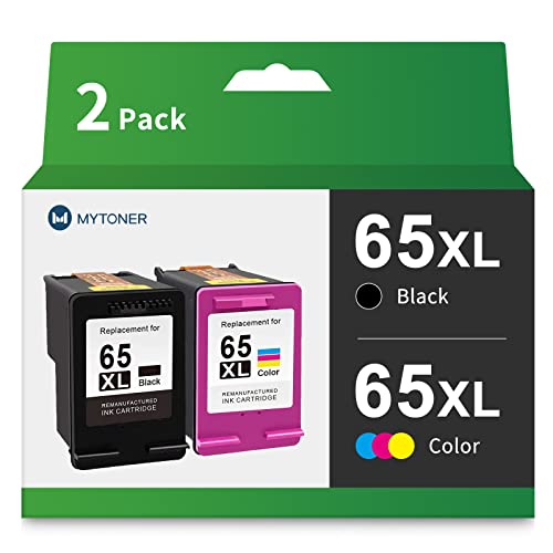 MYTONER Remanufactured Ink Cartridge Replacement for HP 65XL 65 XL High Yield Ink for HP Envy 5052 5055 5058 DeskJet 2622 3755 2624 2652 2655 3720 3752 3721 3722 3723 3758 Printer(Black Tri-color,2PK)