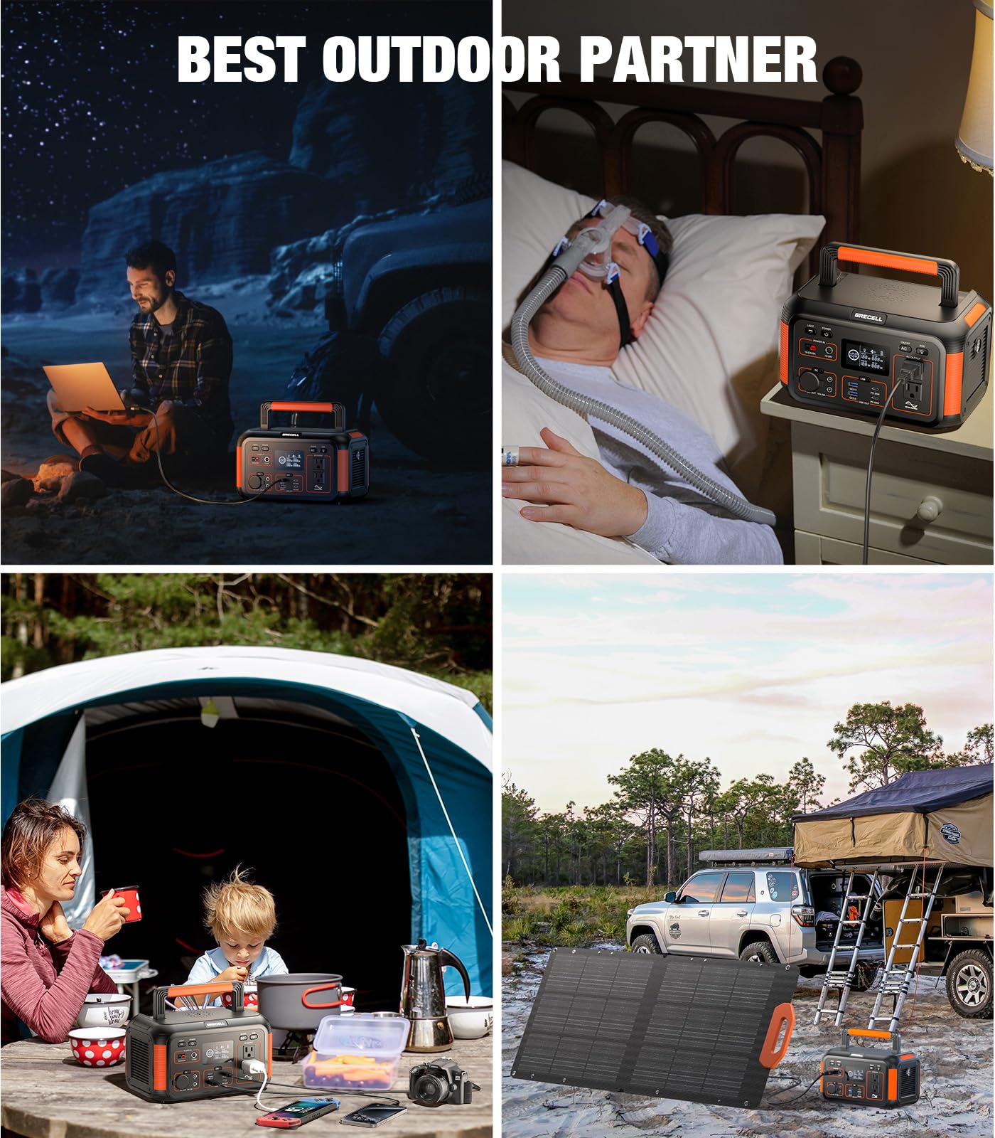 GRECELL 500W Portable Power Station 444Wh Solar Generator with 110V Pure Sine Wave AC Outlet/PD60W, 1000W Peak power station for Camping Trip RV Outdoor Home Emergency Backup & Solar Powered