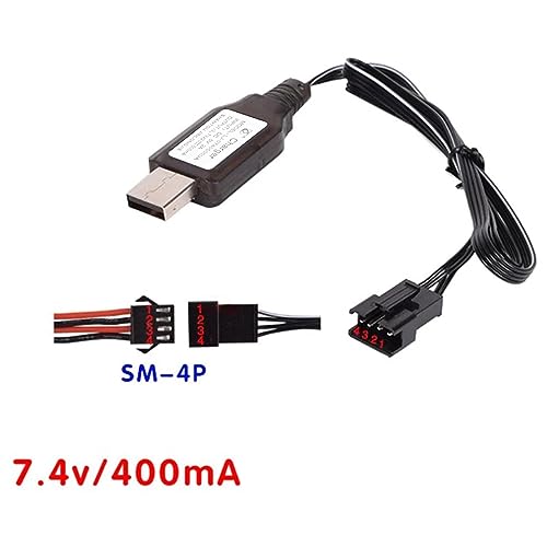 Lerpwige 1PC 7.4V (3.7V X2) SM-4P Li-ion Battery Power Electric Car USB Charging Cable Sm4p to Sm2p Adapter