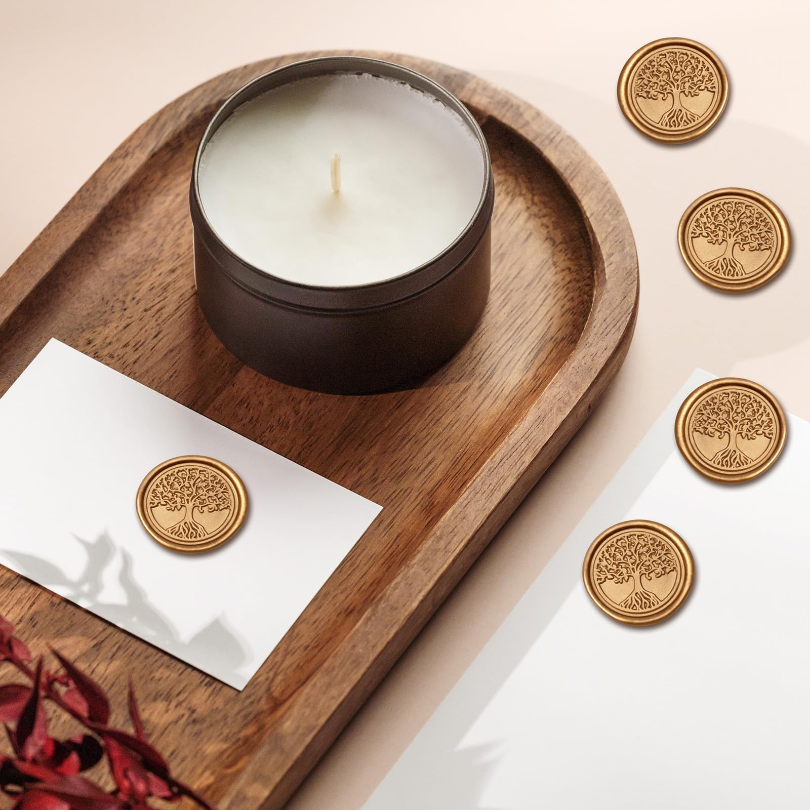 50 Pcs Gold Wax Seal Stickers, Gold Adhesive Envelope Sealing Stickers Decoration for Christmas Gift, Wedding Invitaion, Birthday Party (Life Tree Style)