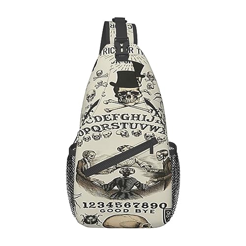 ZHUBAJIE Crossbody Sling Backpack trick or treat Ouija Board Skulls Crossbones Small Chest Bag Day-pack Fanny Pack Cross Body Bag for Hiking Travel