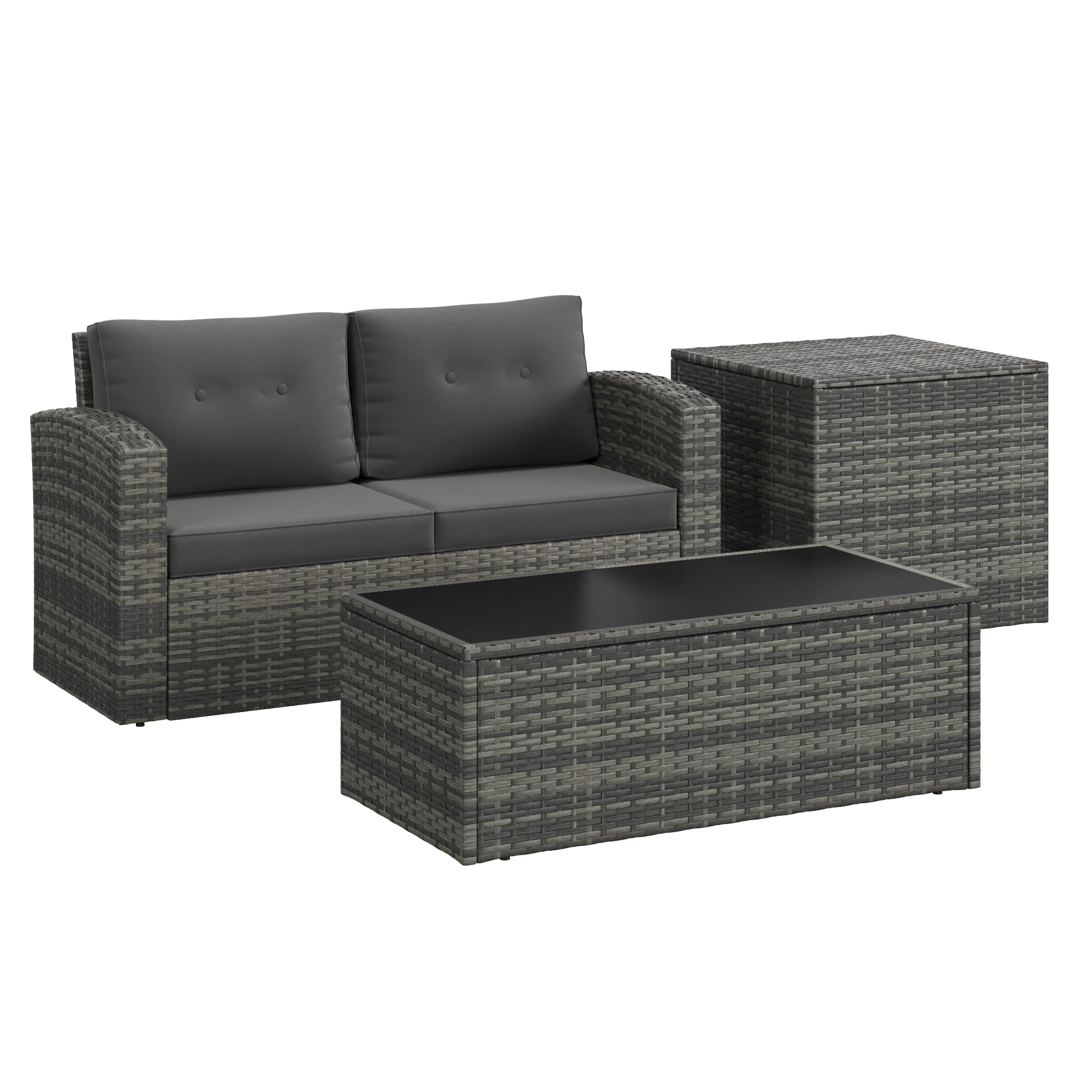SUNVIVI OUTDOOR Patio Furniture Set, 4 Piece Outdoor Dark Grey Wicker Patio Furniture Sets, Aluminum Frame Outdoor Sectional Furniture Patio Couch Set with Anti-Slip Cushion