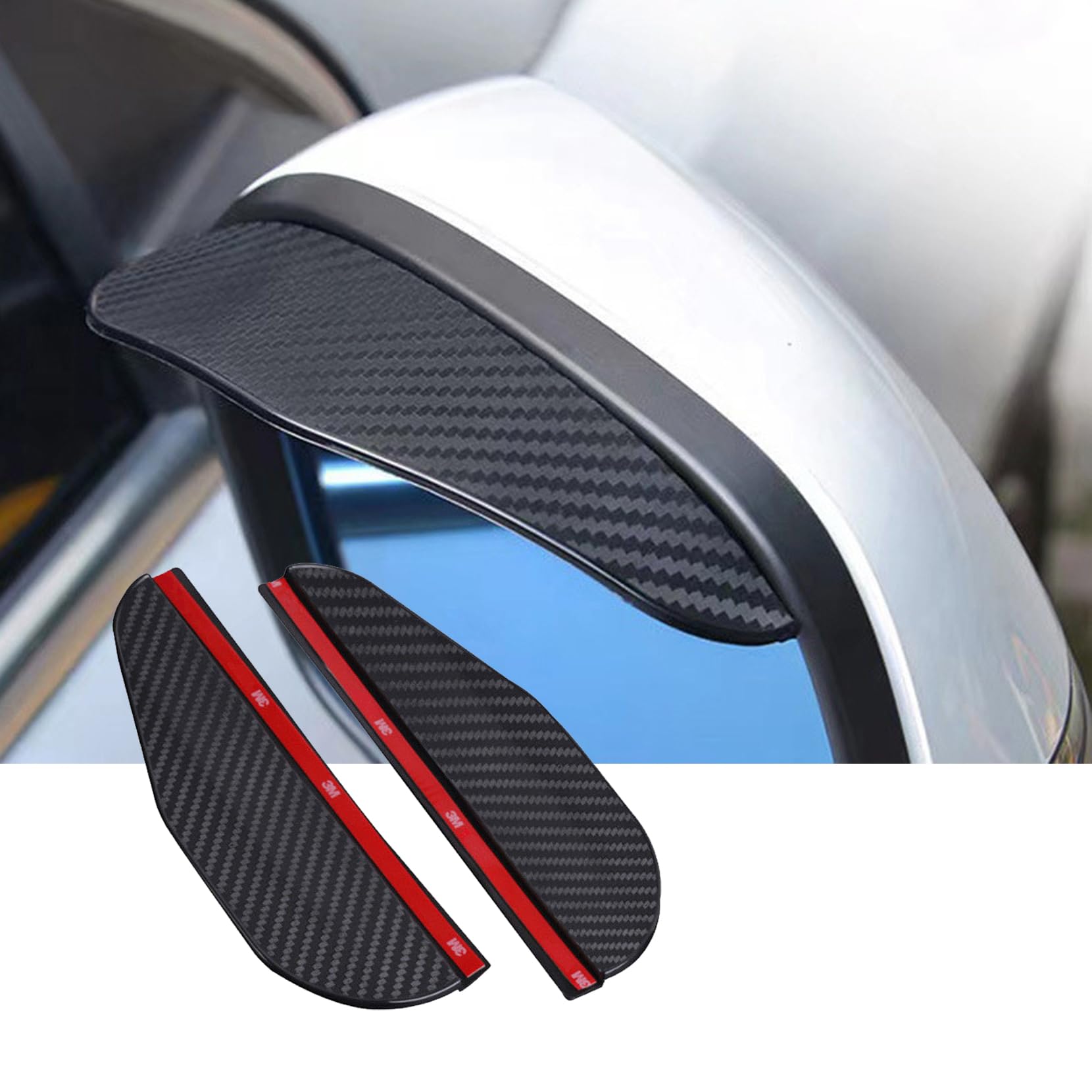 Jawmoy 2 PCS Car Rear Vision Mirror Rain Eyebrows, Thickened Carbon Fiber Rainboard, Rearview Mirror Visor Guard, Suitable for External Accessories for Most Cars (Black)