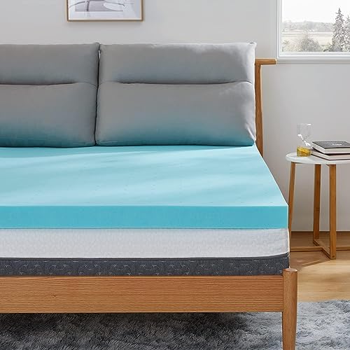 Marsail 3 Inch Memory Foam Mattress Topper, Cooling Gel Ventilated Design, Bed Topper with CertiPUR-US Certified, Queen, Blue