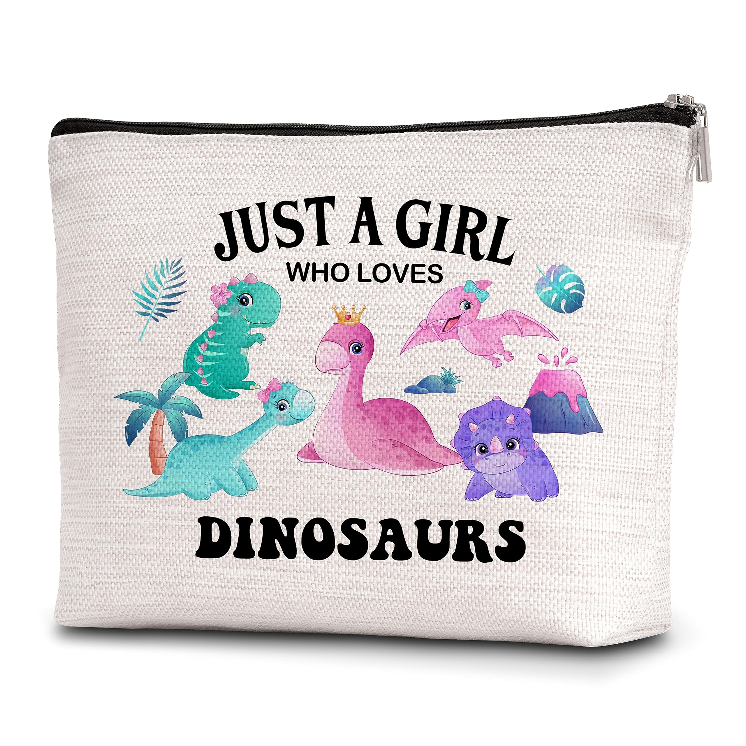 Cute Dinosaur Gifts Makeup Bag, Funny Dinosaur Gifts for Girls Women, Just A Girl Who Loves Dinosaurs, Birthday Christmas Gift for Her Bestie Friends Daughter Sister Animal Lover-A04