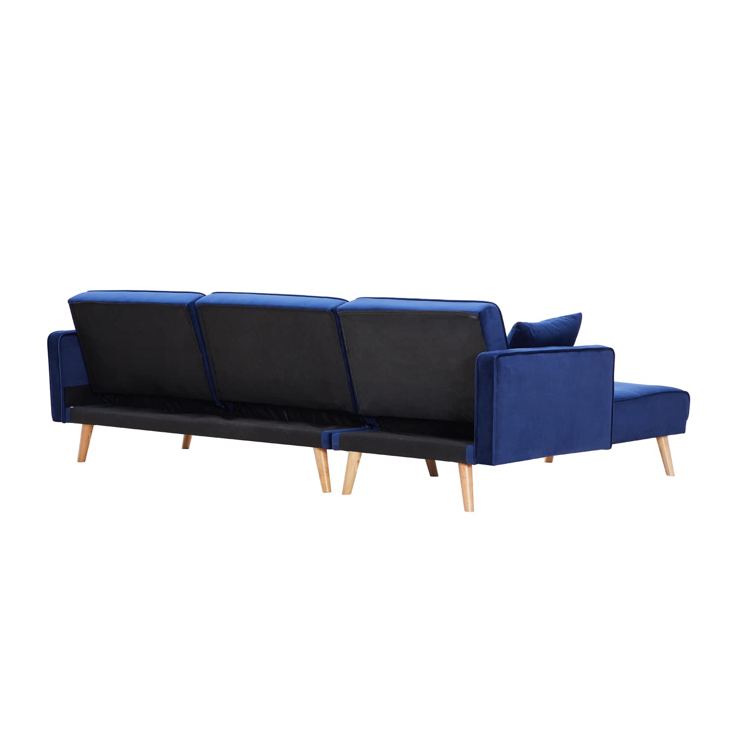 Eafurn L-Shaped Convertible Sectional Chaise Lounge and Adjustable Spilt Backrest,3 Seater Soft Velvet Sleeper Bed with Wooden Legs,Tufted Corner Sofa & Couch with Throw Pillows, Blue Left Hand Facing