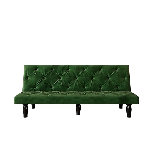 Livavege Convertible Futon Sofa Bed, 66" Velvet Upholstered Sleeper Couch Daybed with Adjustable Backrest for Studio, Apartment, Office, Small Space, Compact Living Room, 66 INCH, Green