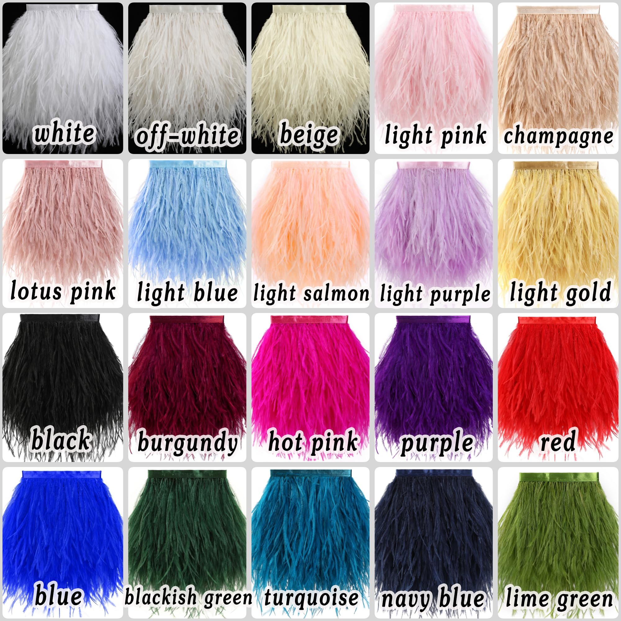 Soarer White Ostrich Feather Trim - 2Yards 5-7inch Feathers Fringe Trim for DIY Sewing Clothing,Wedding,Christmas Home Party(White)
