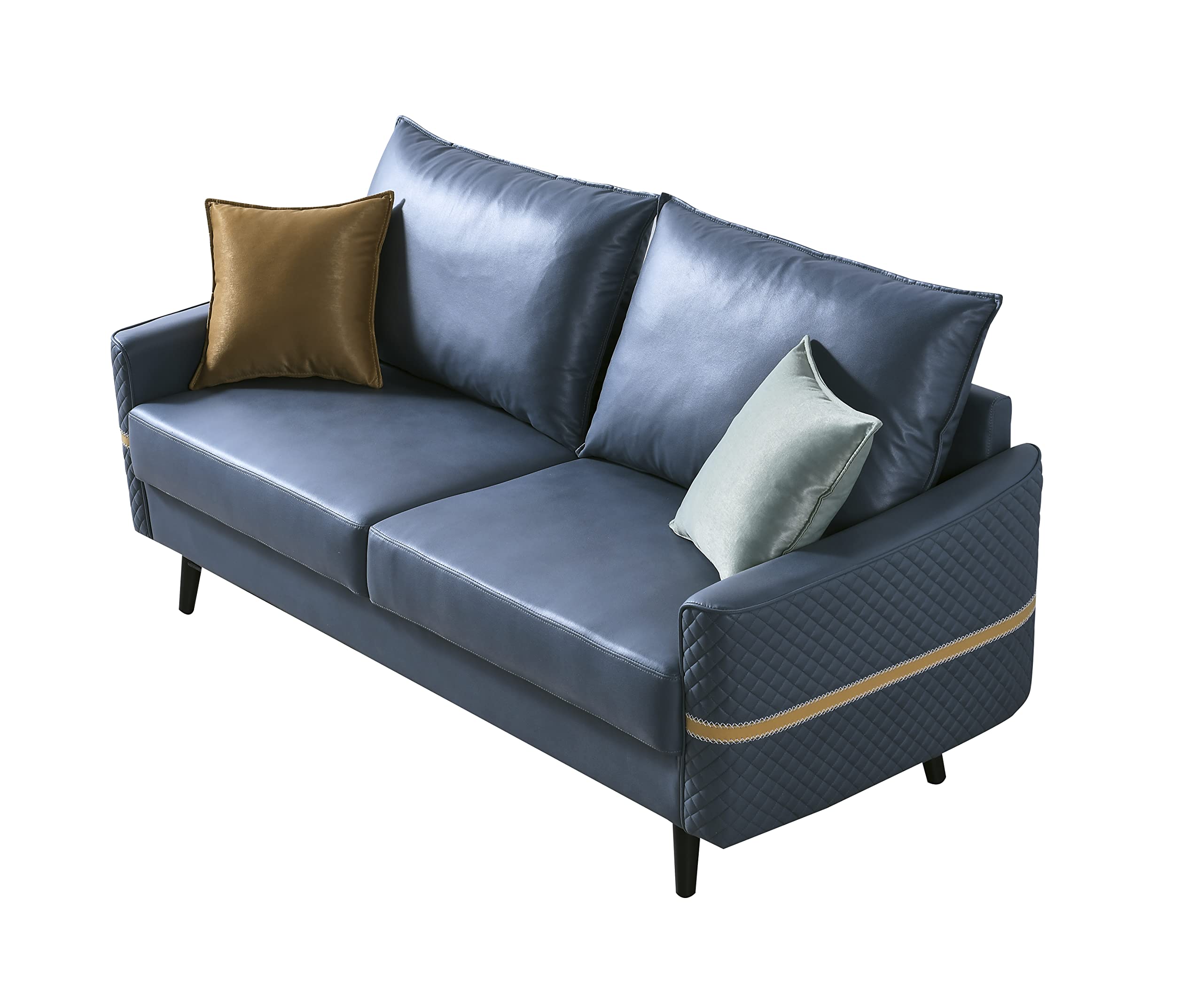 Prohon Tufted Love 73.22" Small Spaces, Mid-Century 2-3 Seats Loveseat with 2 Pillows, Leather Look High Comfort Fabric Sofa Couch for Living Room, Bedroom, Office, Apartment, Blue
