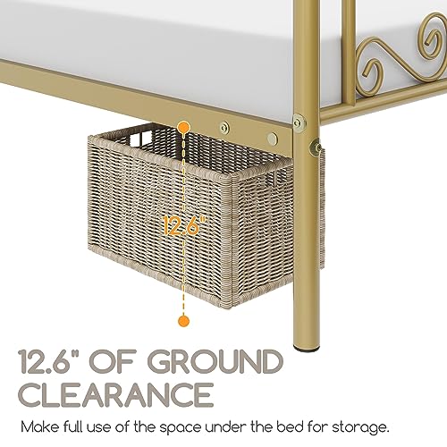 Yaheetech Twin Bed Frames Metal Platform Bed with Headboard and Footboard No Box Spring Needed Easy Assembly,Ground Clearance: 12.6''/Antique Gold/Twin Bed