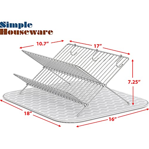 Simple Houseware Collapsible Dish Drying Rack w/ Dish Mat, Chrome