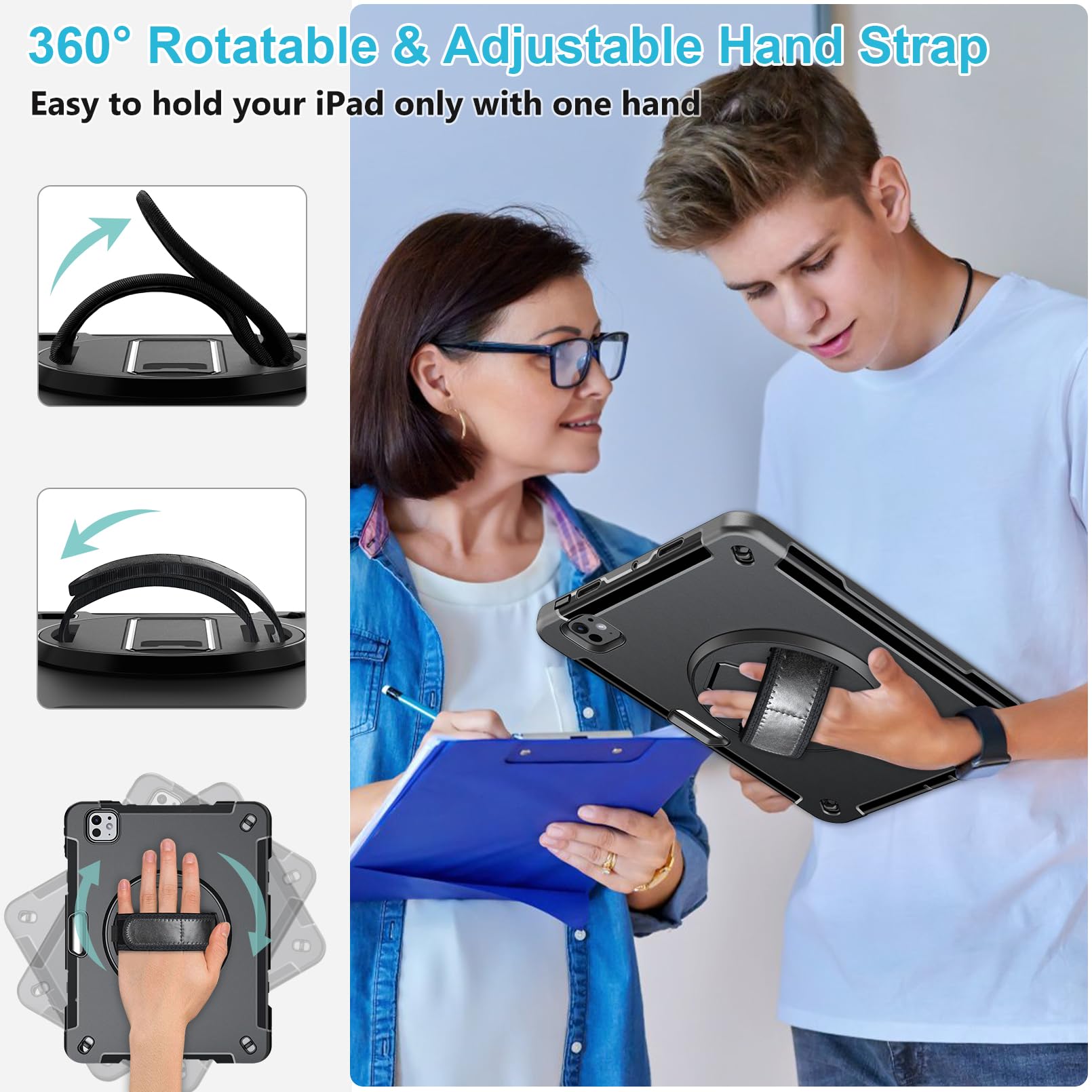 Case for iPad Pro 13 Inch 7th Generation 2024: Military Grade Cover for iPad Pro 13" (M4) W/Screen Protector - Stand - Handle - Shoulder Strap - Pencil Holder- Red