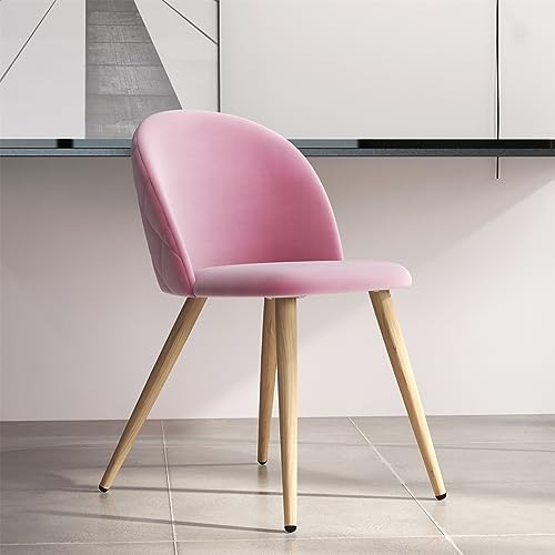 Fangflower Pink Velvet Dining Chairs Set of 2 with Wooden-Like Legs, Upholstered Side Vanity Armless Seat for Living, Makeup Room, Bedrooms, Kitchen, Standard