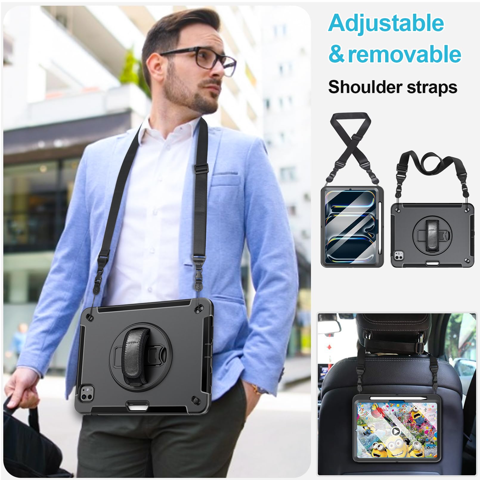 Case for iPad Pro 13 Inch 7th Generation 2024: Military Grade Cover for iPad Pro 13" (M4) W/Screen Protector - Stand - Handle - Shoulder Strap - Pencil Holder- Red