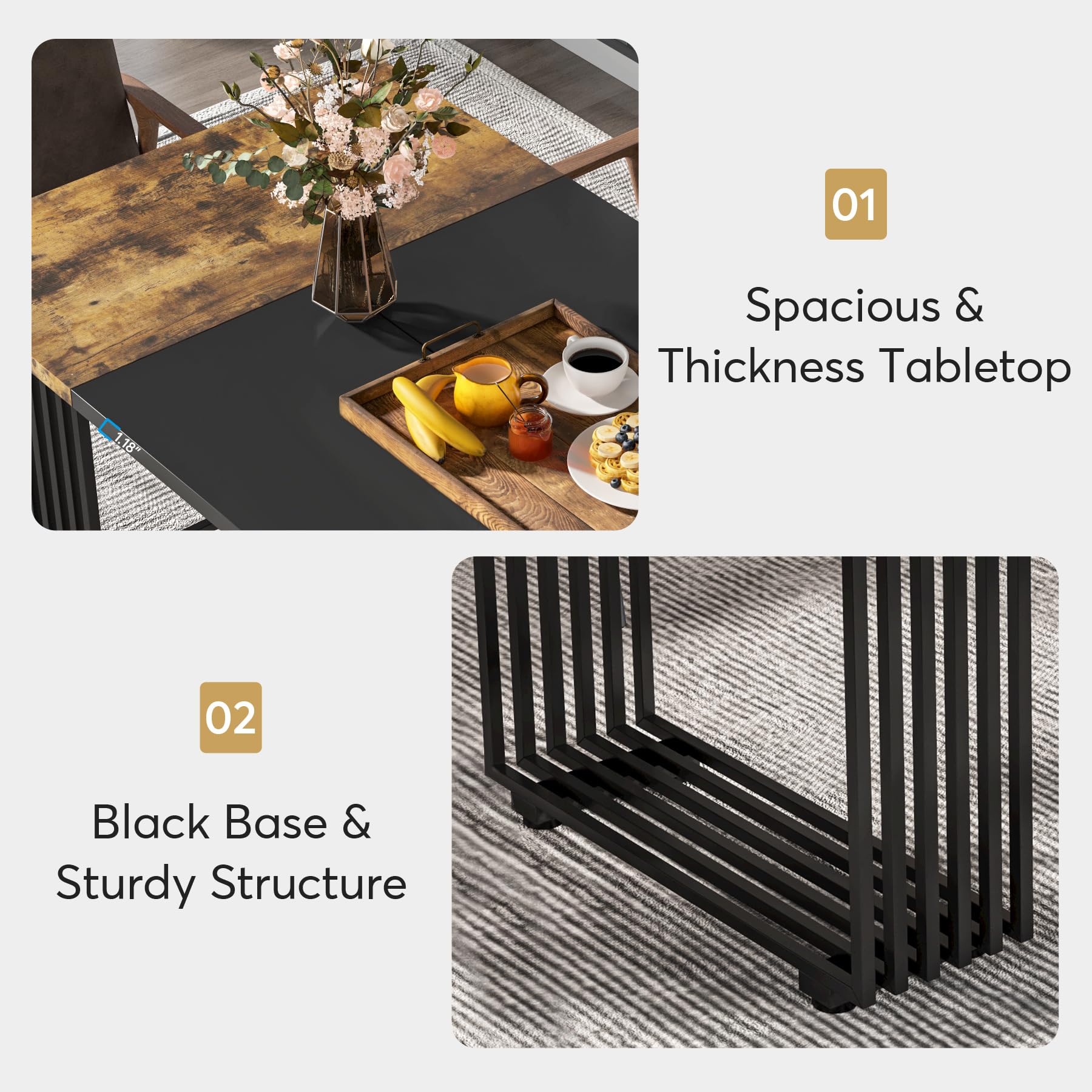 Tribesigns Dining Table for 6-8 People, 70.8'' Long Industrial Dining Room Table for Kitchen, Wood Kitchen Table with Black Metal Legs, Brown