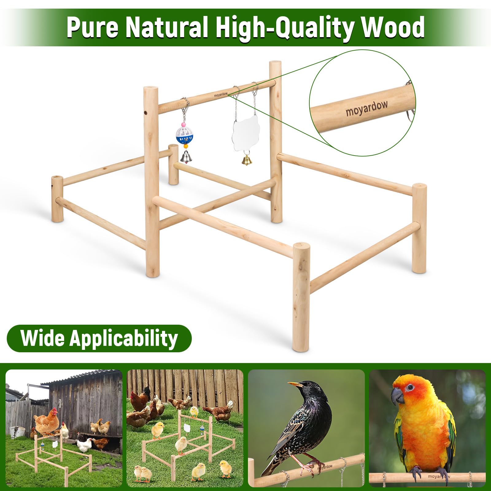 Chicken Perch Strong Pine Wooden Chick Jungle Gym Roosting Bar, Large ChickTraining Perch Toys for Baby Chicks, Chick Perch for Coop and Brooder for Large Bird, Chicks, Parrot