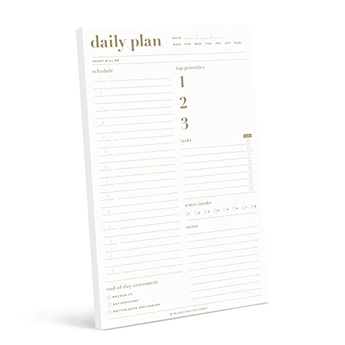 Bliss Collections Daily Planner, Metallic Gold Calendar, Scheduler, Productivity Tracker for Organizing Appointments, Priorities, Tasks, Water Intake, Notes, 6"x9" Undated Tear-Off Sheets (50 Sheets)