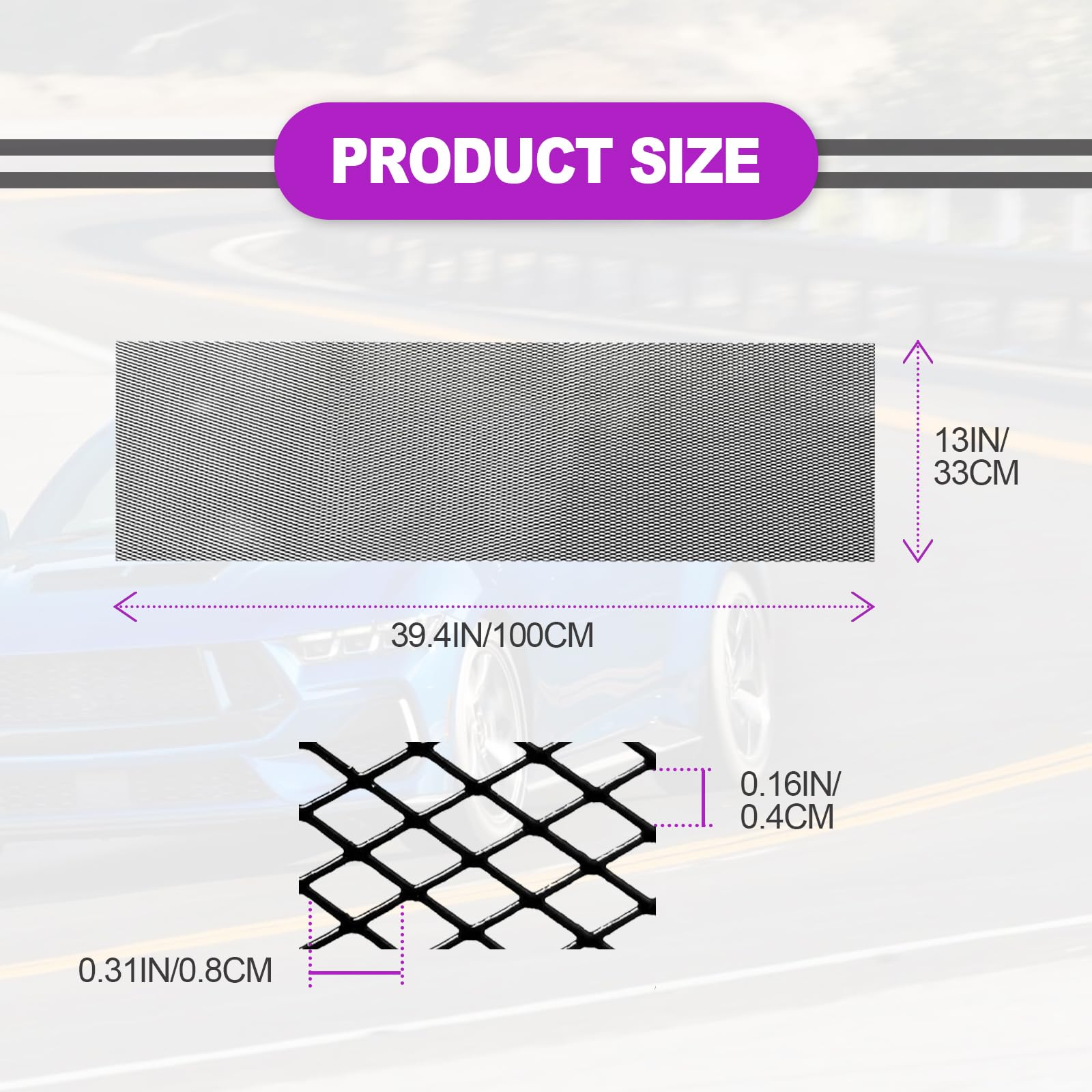 Universal 40"x13" Car Grill Mesh - Aluminum Alloy Automotive Grille Insert Bumper 4x8mm Rhombic Hole, 100x33cm Automotive Grille Insert Bumper, Multifunctional Grille Mesh Roll, Fit for Car Bumper
