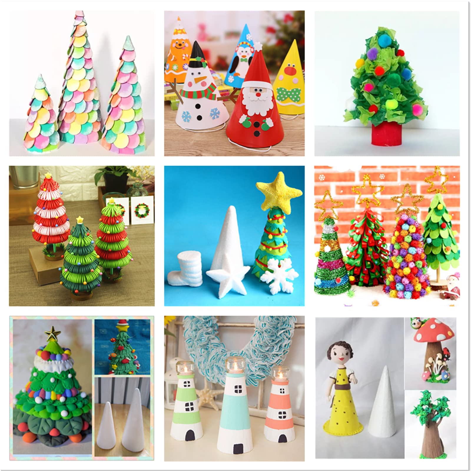 Crafjie Foam Cones for DIY Arts and Crafts (3.75 x 9.7 in, 16 Pack), White Polystyrene Foam Cones Christmas Tree Craft Supplies, for DIY Home Craft Project, Christmas Tree, Table Centerpiece
