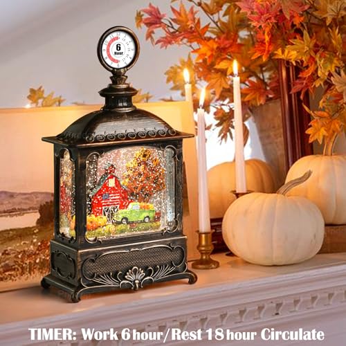 Priddop Fall Snow Globe Lantern - Red Barn Truck Pumpkin Farm Glittering Autumn Harvest Decorations for Home, Thanksgiving