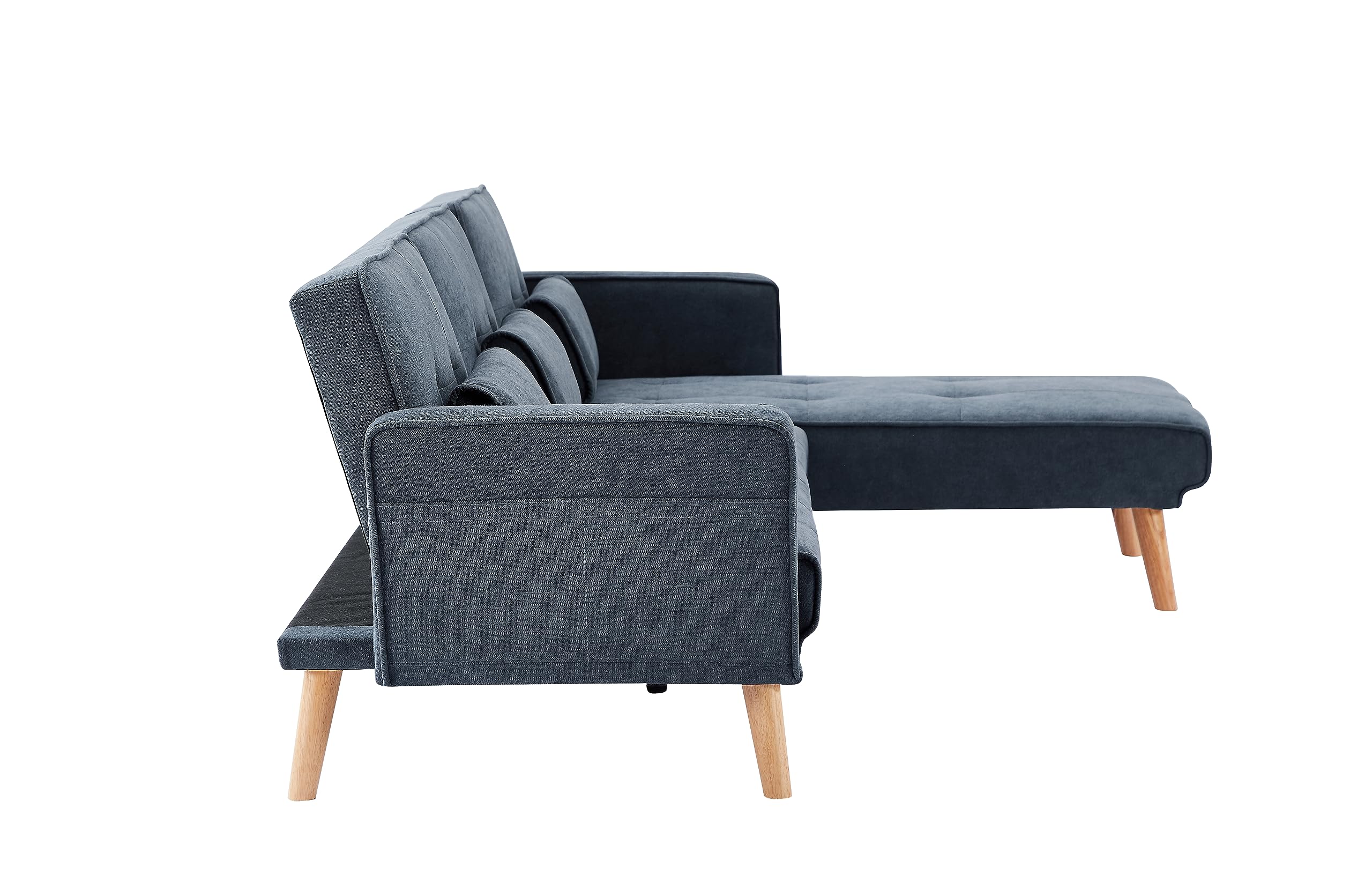 Eafurn L-Shaped Convertible Sectional Sofa with Chaise Lounge and Adjustable Spilt Backrest,3 Seater Soft Velvet Sleeper Couch Bed with Wooden Legs,Tufted Corner Sofa & Couch with Throw Pillows