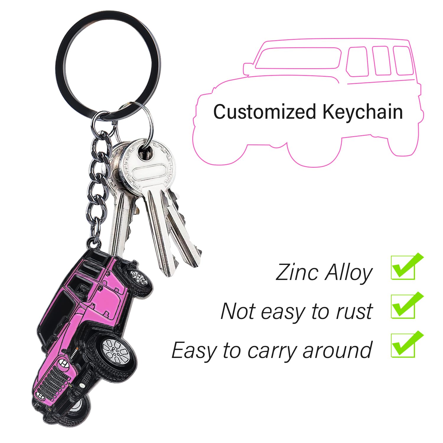 NHHC Key Chains for Car Keys,3D Creative Car Key Holder Compatible with Jeep Wrangler,Universal Car Key Chain with Key Ring (Pink)