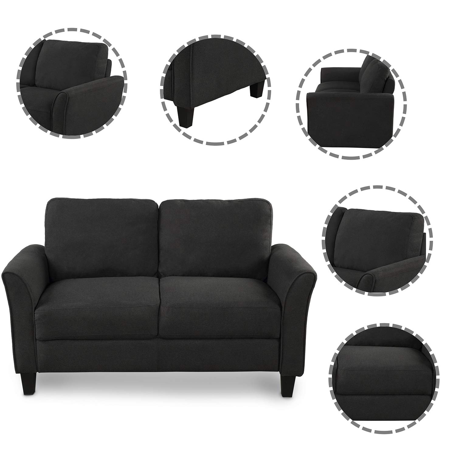 FIQHOME 53.7" Loveseat,Mid Century Modern Furniture Love Double Seat Sofa,Small Couch for Living Room,Bedroom,Apartment,Studio(Black)