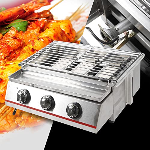 BBQ Portable Tabletop Gas Grill,3 Head Burner Stainless Steel Grill Outdoor,Smoke Free Stove Adjustable height LPG BBQ Grill Cooker,Indoor Best for Backyard Buffet Gourmet Kit