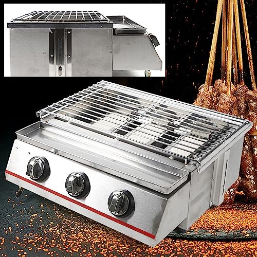 BBQ Portable Tabletop Gas Grill,3 Head Burner Stainless Steel Grill Outdoor,Smoke Free Stove Adjustable height LPG BBQ Grill Cooker,Indoor Best for Backyard Buffet Gourmet Kit