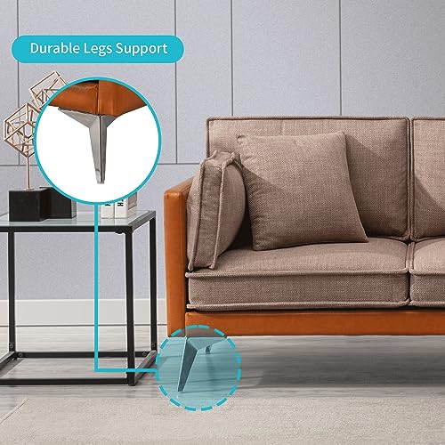 CECER Loveseat Sofa Couches for Living Area, Luxurious Modern 2 Seater Sofa with Faux Leather Frame, Mid Century Linen Upholstered Sofa Couch with 2 Accent Pillows for Bonus Room Office, Orange