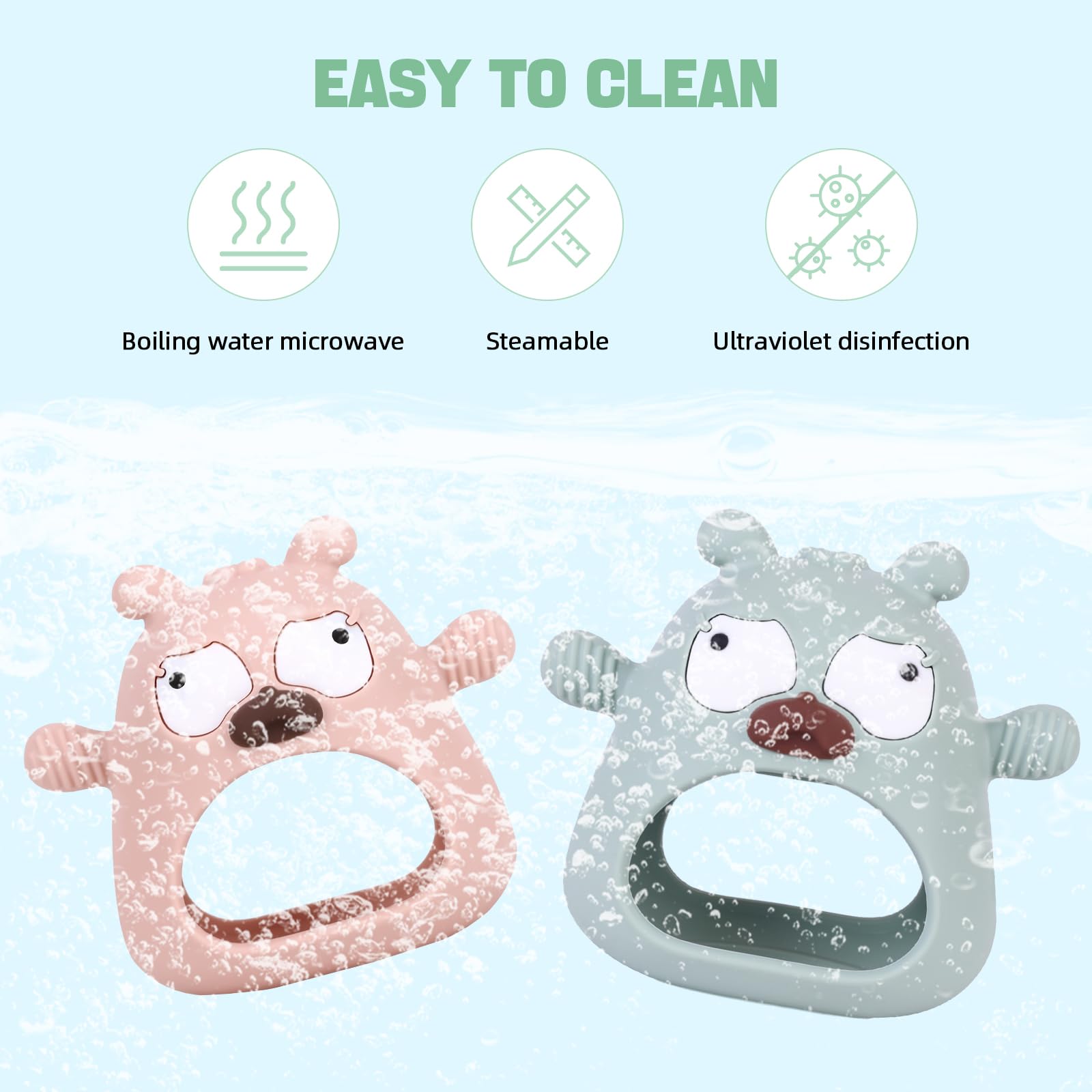 Teething Toys for Babies 0-6-12 Months, Baby Teether Never Drop Baby Teether for Teething Relief, Silicone Baby Hand Mittens with Sucking Need Pacifier, Baby Chew Toys for Breast Feeding (Green)