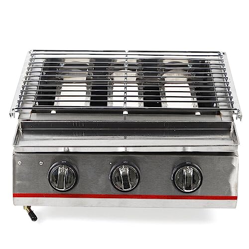 BBQ Portable Tabletop Gas Grill,3 Head Burner Stainless Steel Grill Outdoor,Smoke Free Stove Adjustable height LPG BBQ Grill Cooker,Indoor Best for Backyard Buffet Gourmet Kit