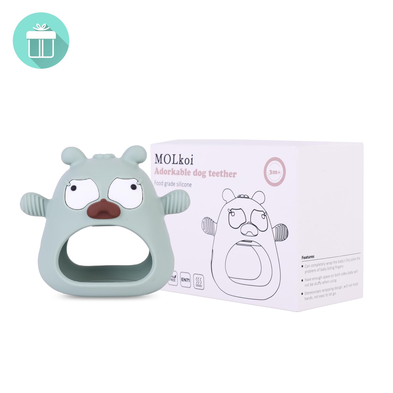 Teething Toys for Babies 0-6-12 Months, Baby Teether Never Drop Baby Teether for Teething Relief, Silicone Baby Hand Mittens with Sucking Need Pacifier, Baby Chew Toys for Breast Feeding (Green)