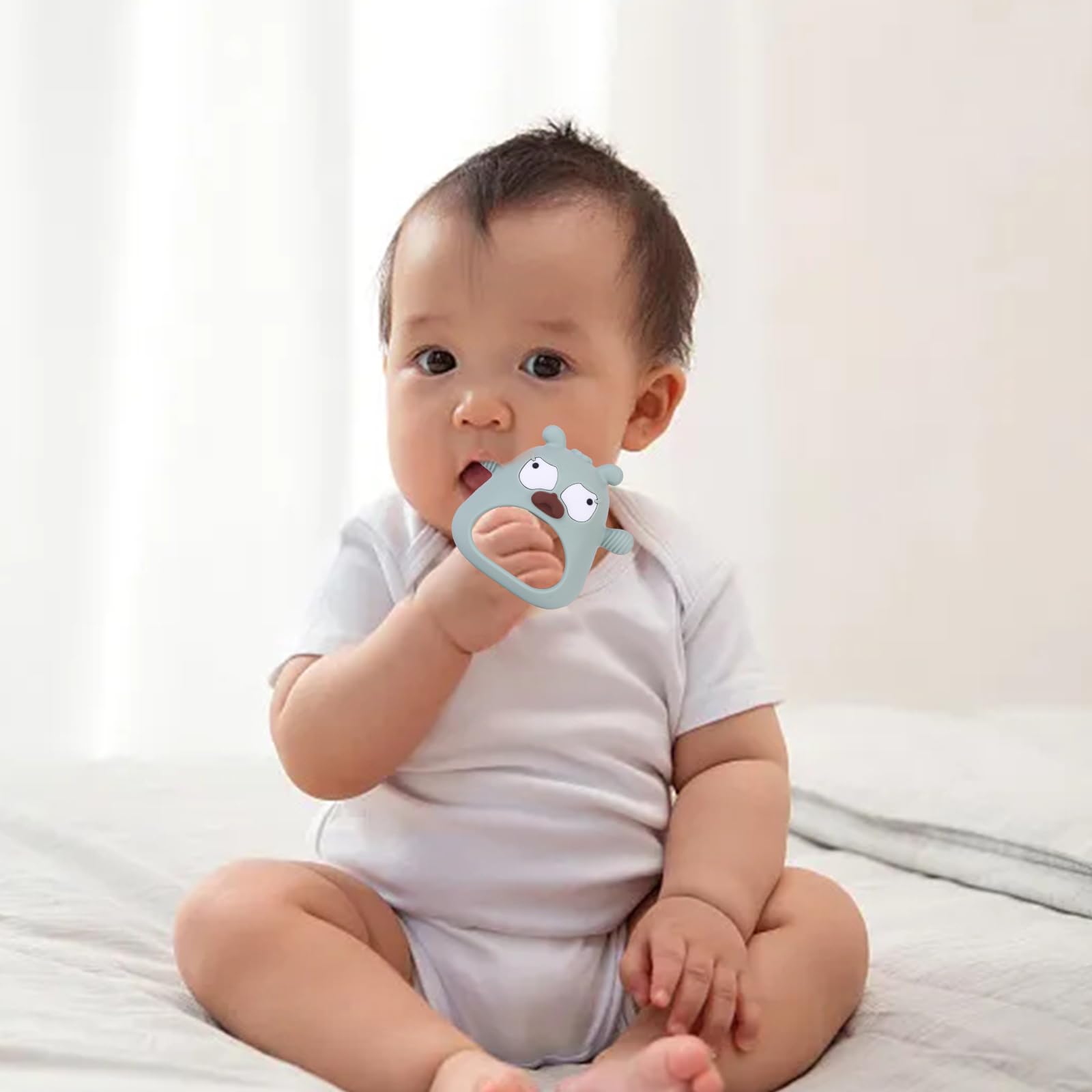 Teething Toys for Babies 0-6-12 Months, Baby Teether Never Drop Baby Teether for Teething Relief, Silicone Baby Hand Mittens with Sucking Need Pacifier, Baby Chew Toys for Breast Feeding (Green)