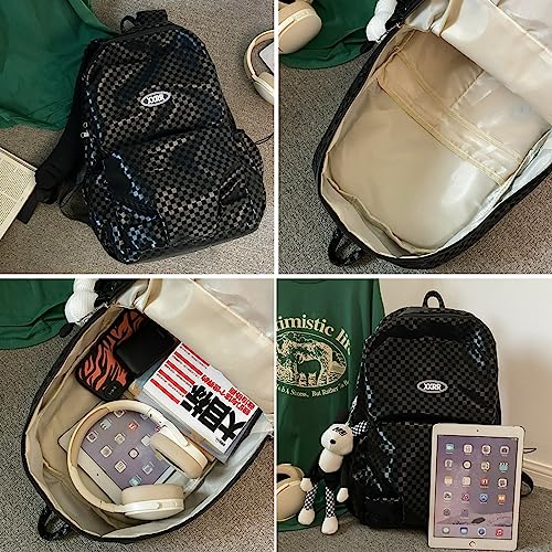 Verdancy Kawaii Backpack for Teens School College Students Travel Checkered Aesthetic Bookbag Schoolbag Casual Daypack (Yellow)