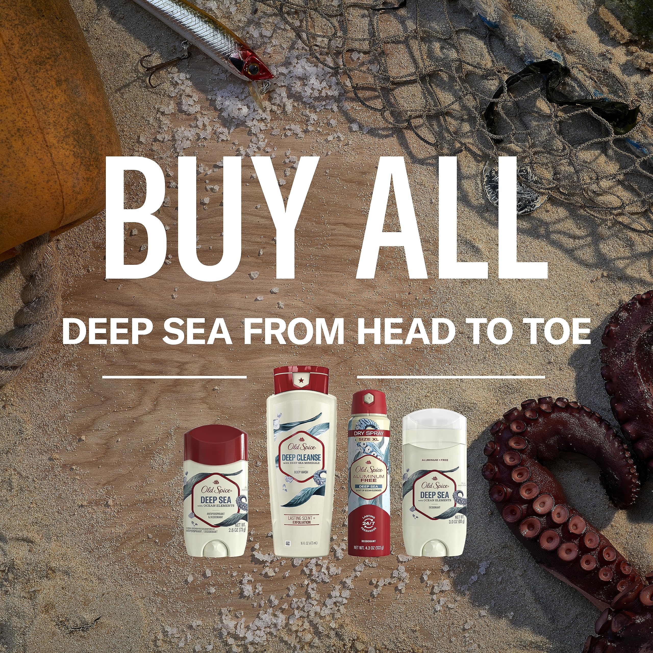 Old Spice Men's Aluminum Free Deodorant Dry Body Spray, Deep Sea, 24/7 Odor Protection, 4.3oz (Pack of 3)
