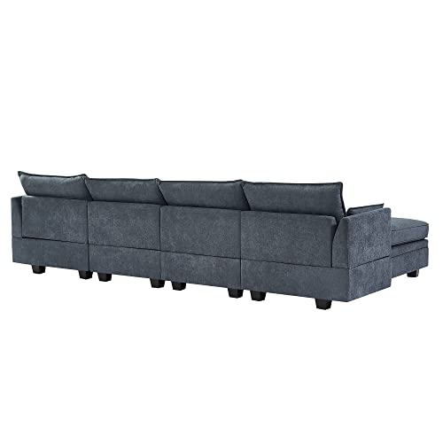 YUNLife&Home U-Shaped Oversized Modular Sectional Sofa,Convertible Sleeper Couch Bed with Reversible Chaise Lounge,Upholstered Tufted Cushion 6-Seat Sofá&Couches for Living Room Furniture Set