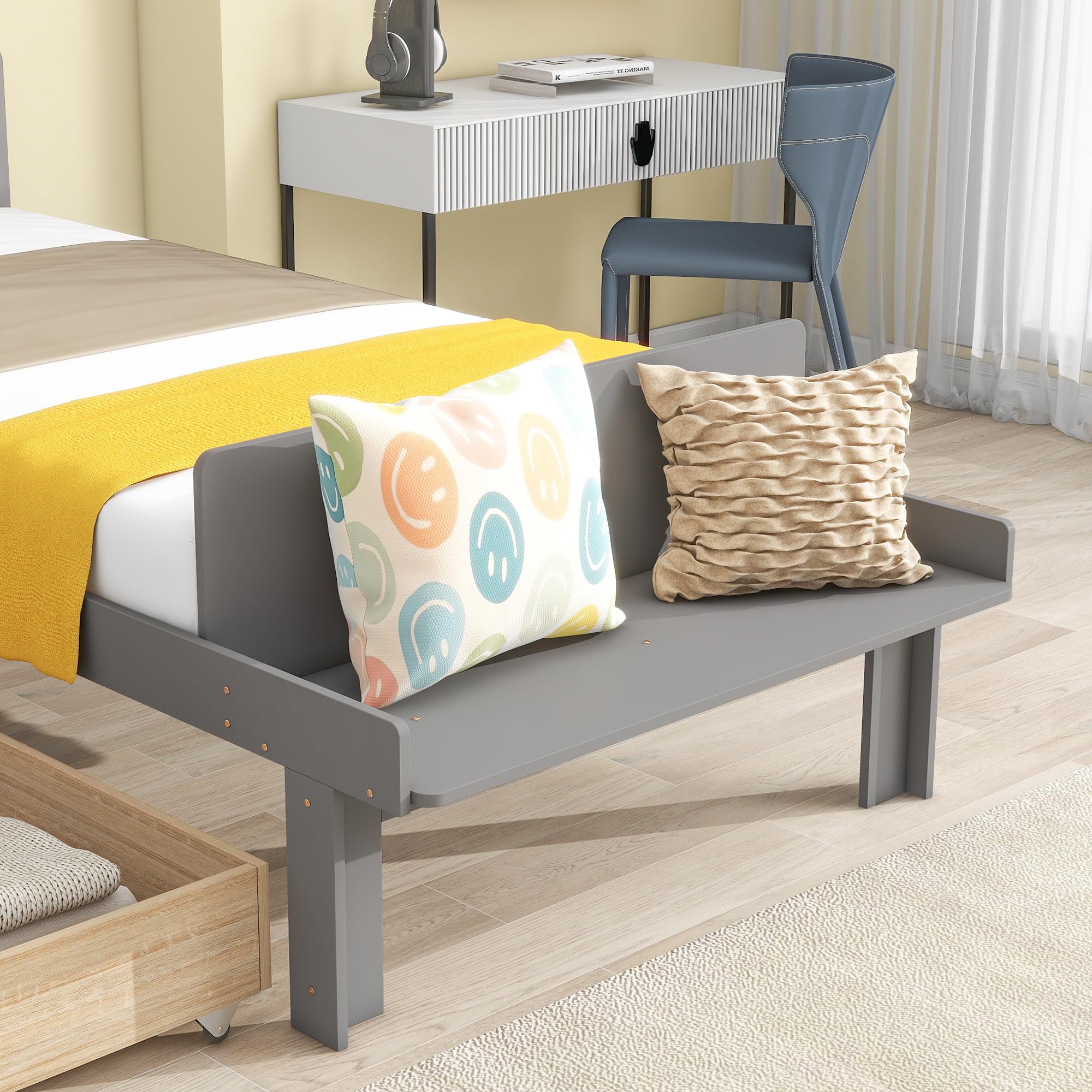 Twin Bed Frame, Wood Platform Bed with Storage, Twin Size Bed Frames with Wood Slat Support for Kids, No Box Spring Needed, Gray